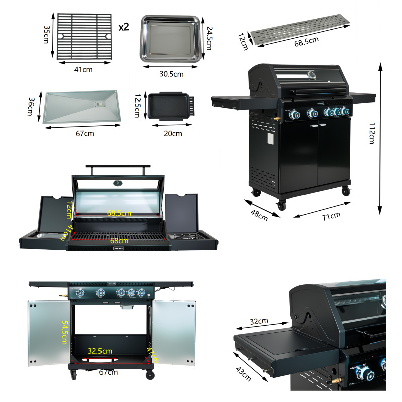 GRILL OGRODOWY GAZOWY Z POKRYWĄ I PÓŁKAMI ZEUS-C CZARNY RUSZT ŻELIWNY ...